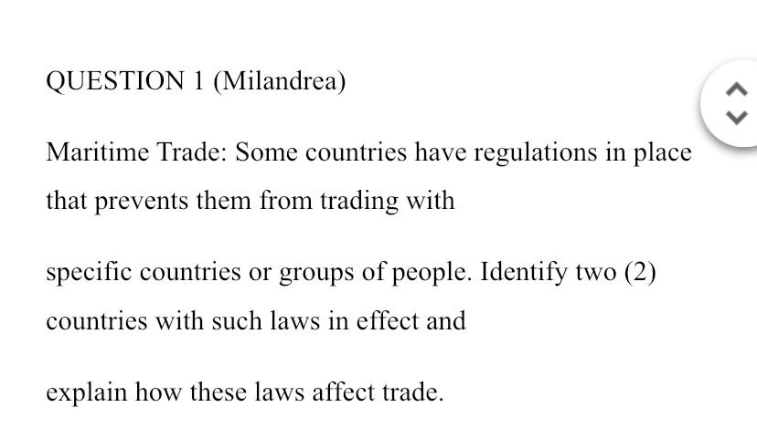 Solved QUESTION 1 (Milandrea)Maritime Trade: Some countries | Chegg.com