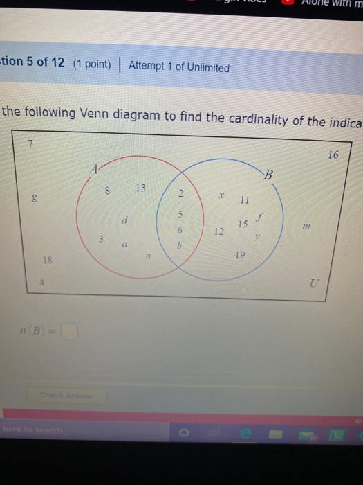 Solved Use the following Venn diagram to find the | Chegg.com