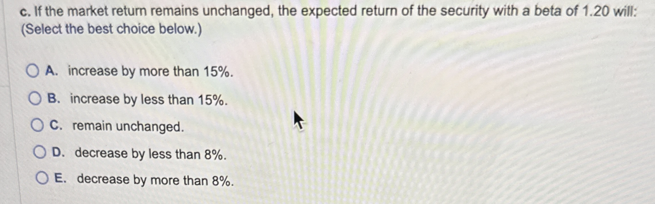 Solved c. ﻿If the market return remains unchanged, the | Chegg.com