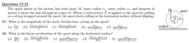 Solved spool Questions 17-18 The spool shown in the picture | Chegg.com