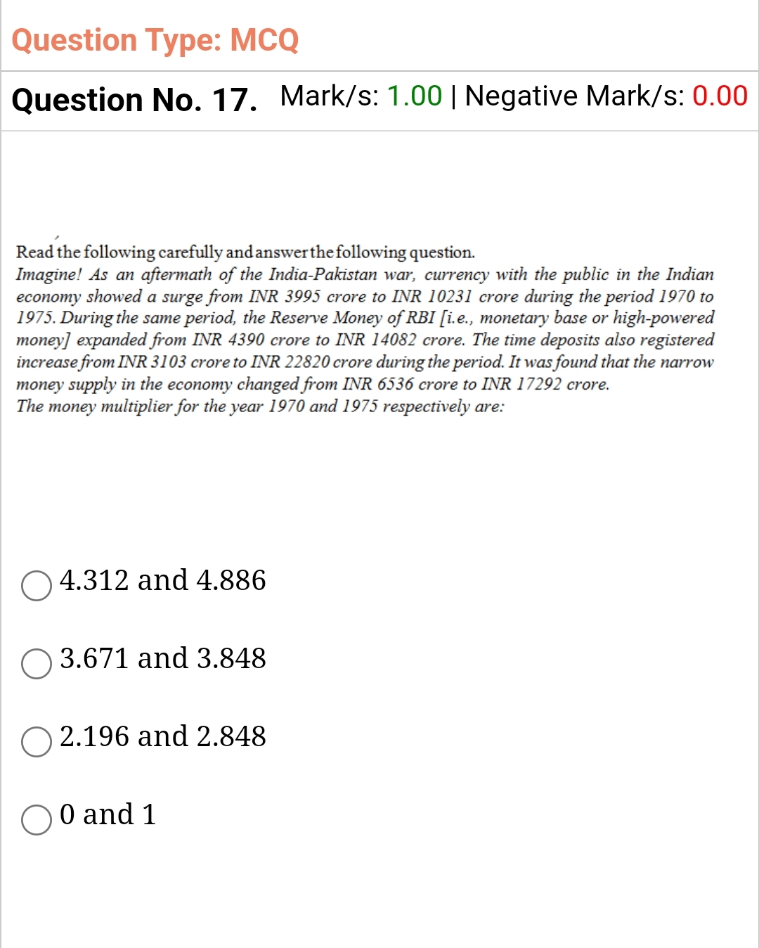 Solved Question Type: MCQQuestion No. 17. ﻿Mark/s: 1.00|| | Chegg.com