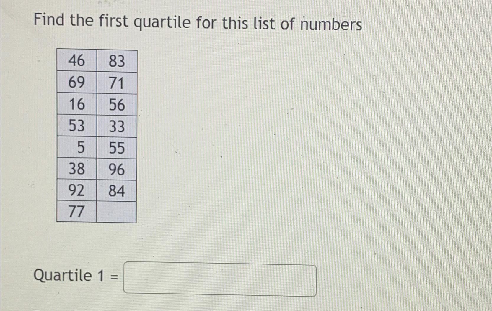 Solved Find the first quartile for this list of | Chegg.com