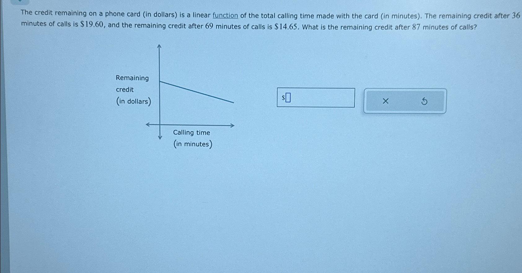 Solved The credit remaining on a phone card (in dollars) ﻿is | Chegg.com