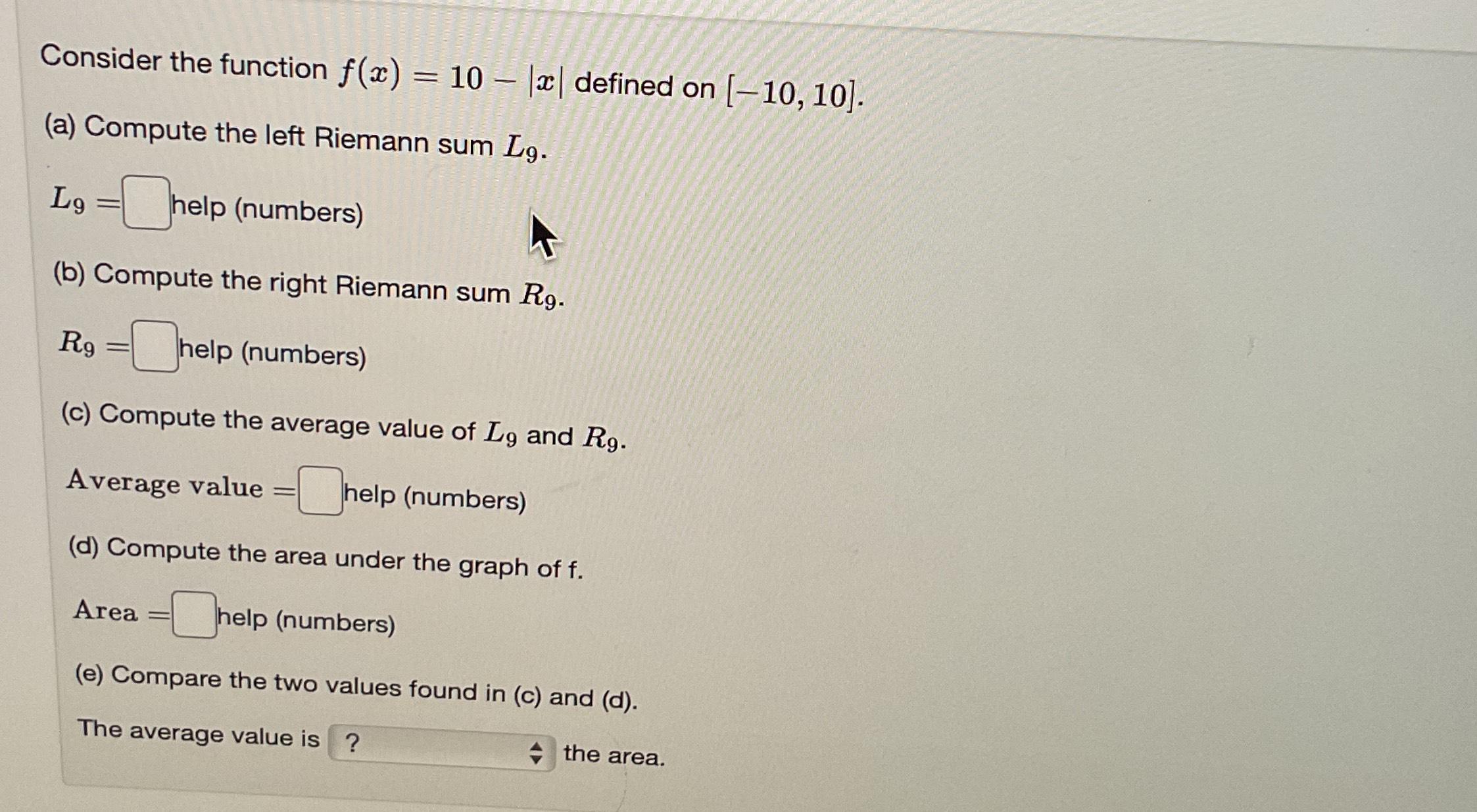 Solved Consider the function f(x)=10-|x| ﻿defined on | Chegg.com