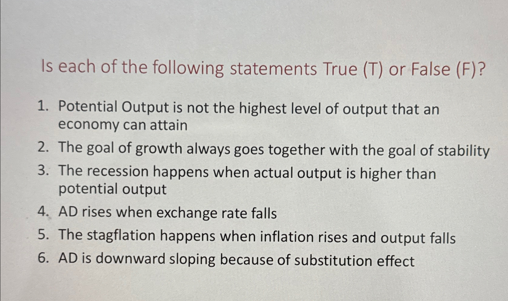 Solved Is each of the following statements True (T) ﻿or | Chegg.com