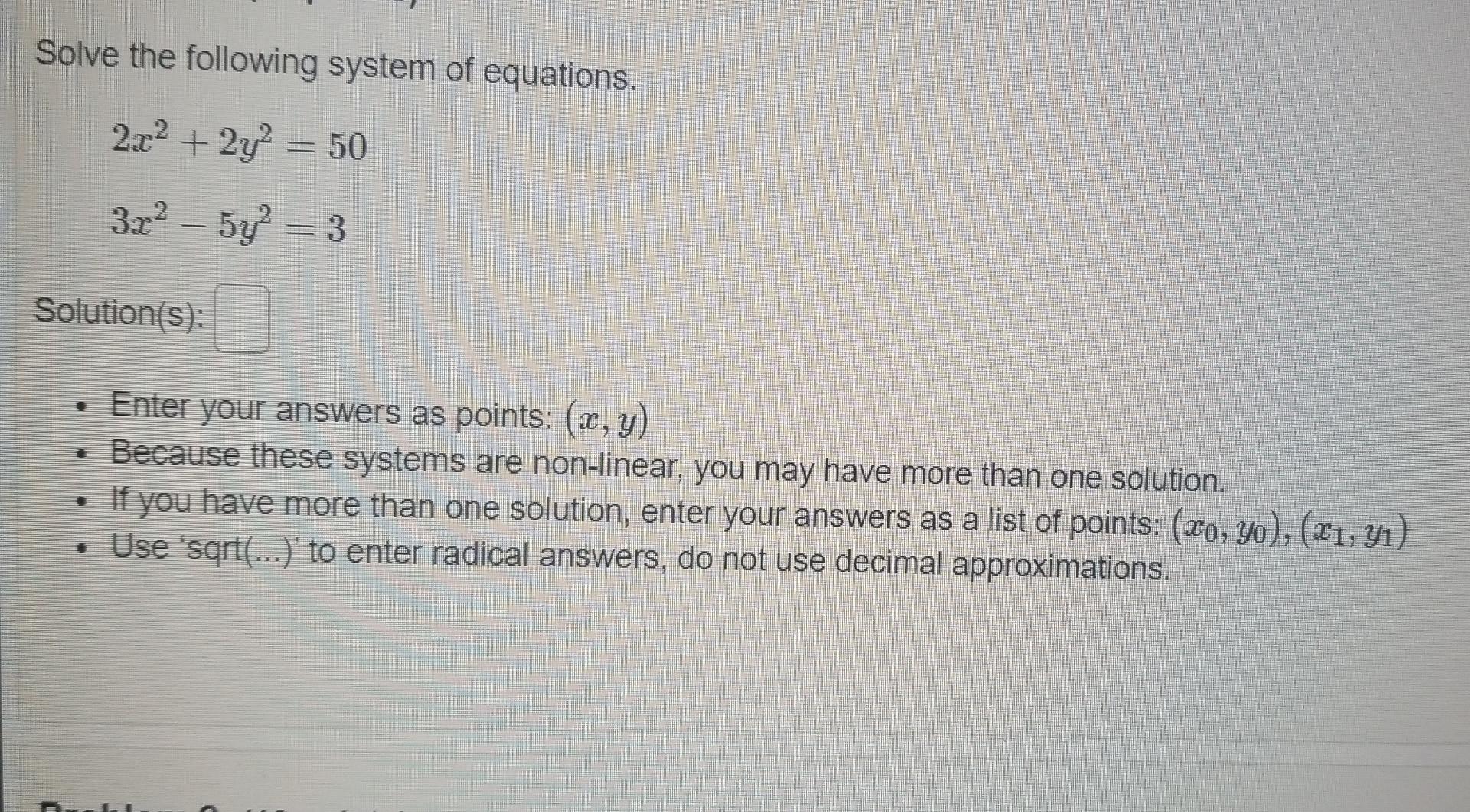 Solved Solve the following system of equations. 2x2 + 2y = | Chegg.com