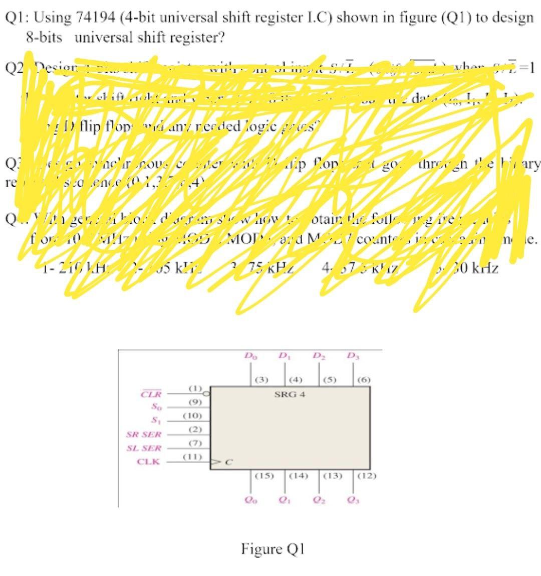 Solved Q1: Using 74194 (4-bit universal shift register 1.C) | Chegg.com