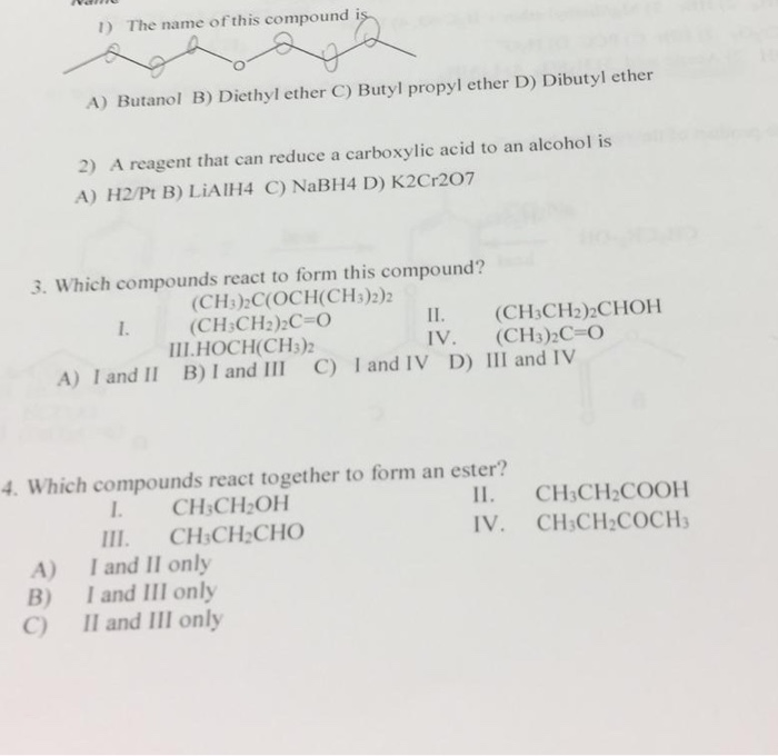 Solved D. The name of this compound is A) Butanol B) Diethyl | Chegg.com