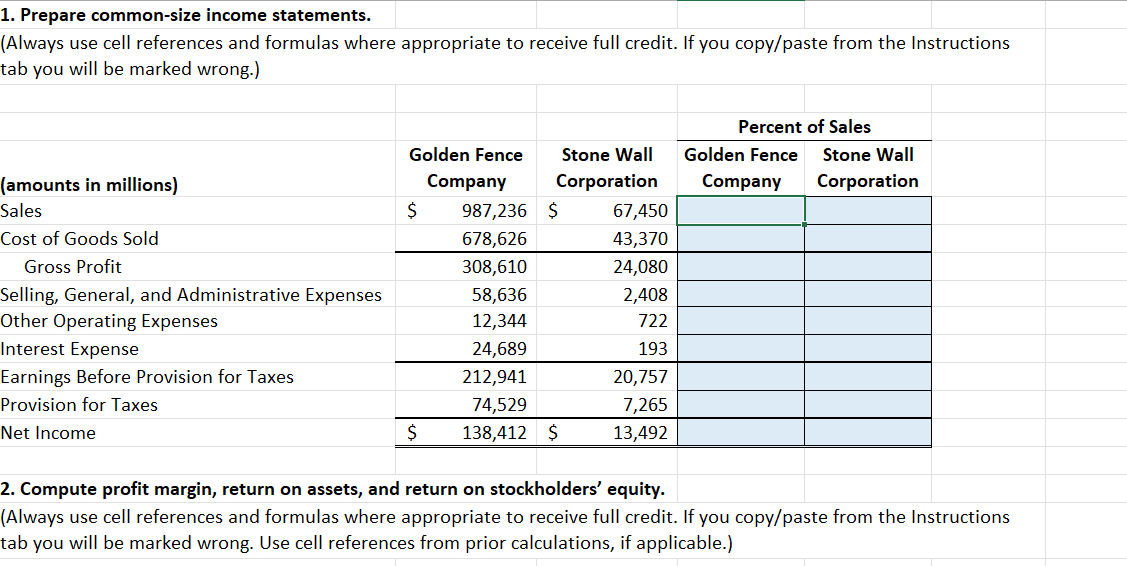 Solved (Always use cell references and formulas where | Chegg.com