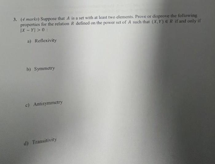 Solved 3. ( 4 marks) Suppose that A is a set with at least | Chegg.com