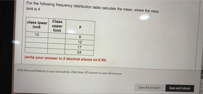 Solved For the following frequency distribution table | Chegg.com