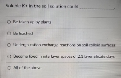 Solved Soluble K+ ﻿in the soil solution couldBe taken up by | Chegg.com