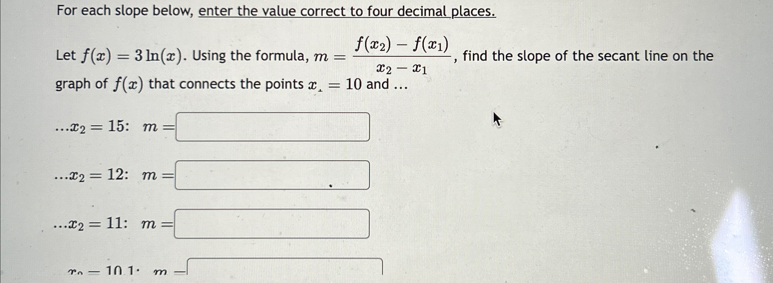 Solved For each slope below, enter the value correct to four | Chegg.com