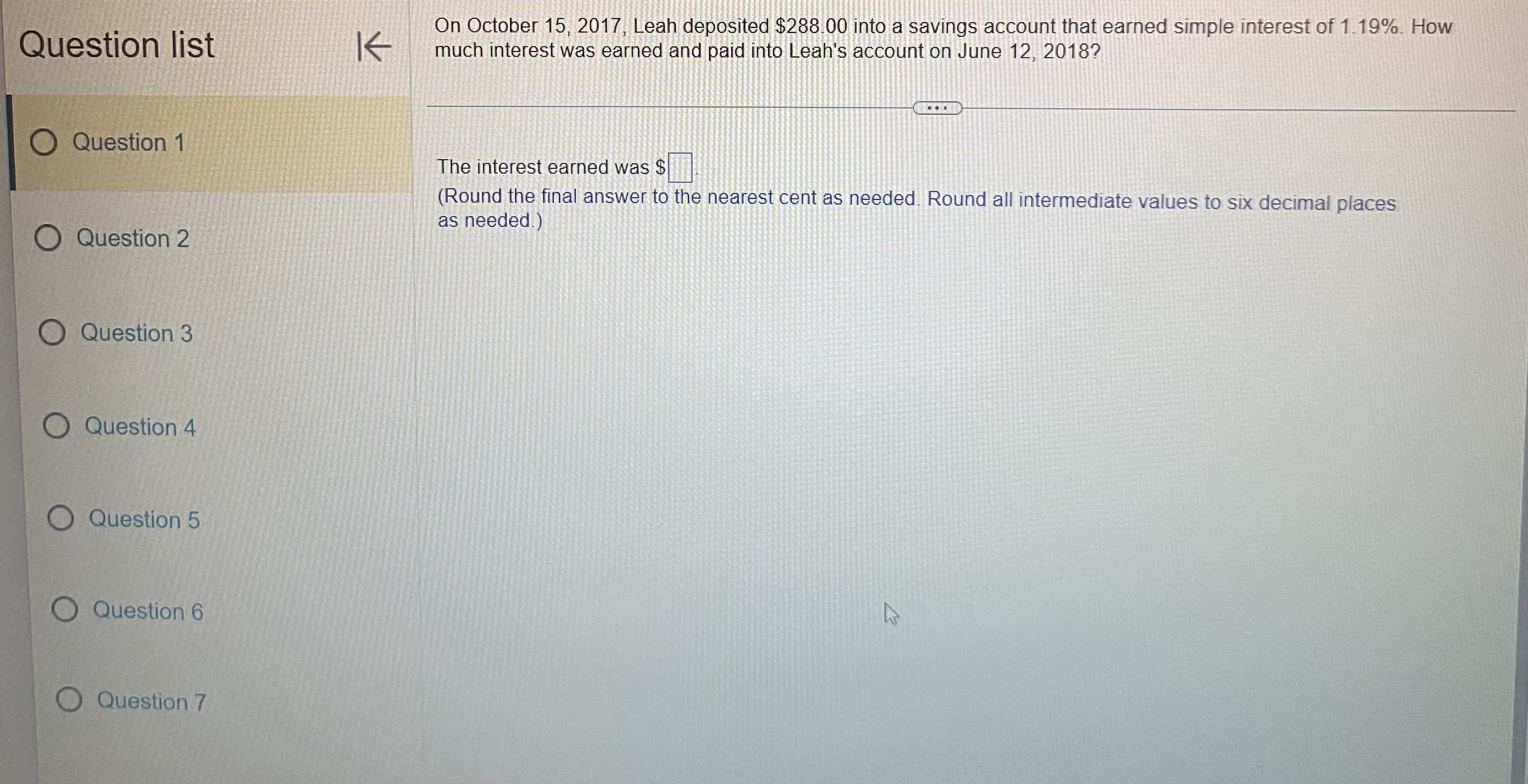 Solved Question listOn October 15,2017 , ﻿Leah deposited | Chegg.com