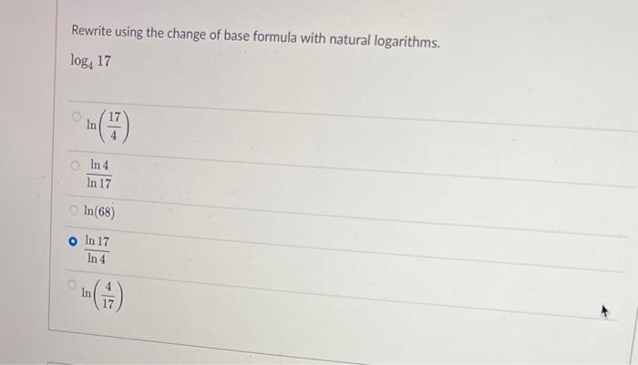 Solved Rewrite using the change of base formula with natural | Chegg.com