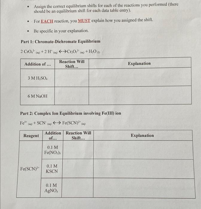 Solved • Assign the correct equilibrium shifts for each of | Chegg.com