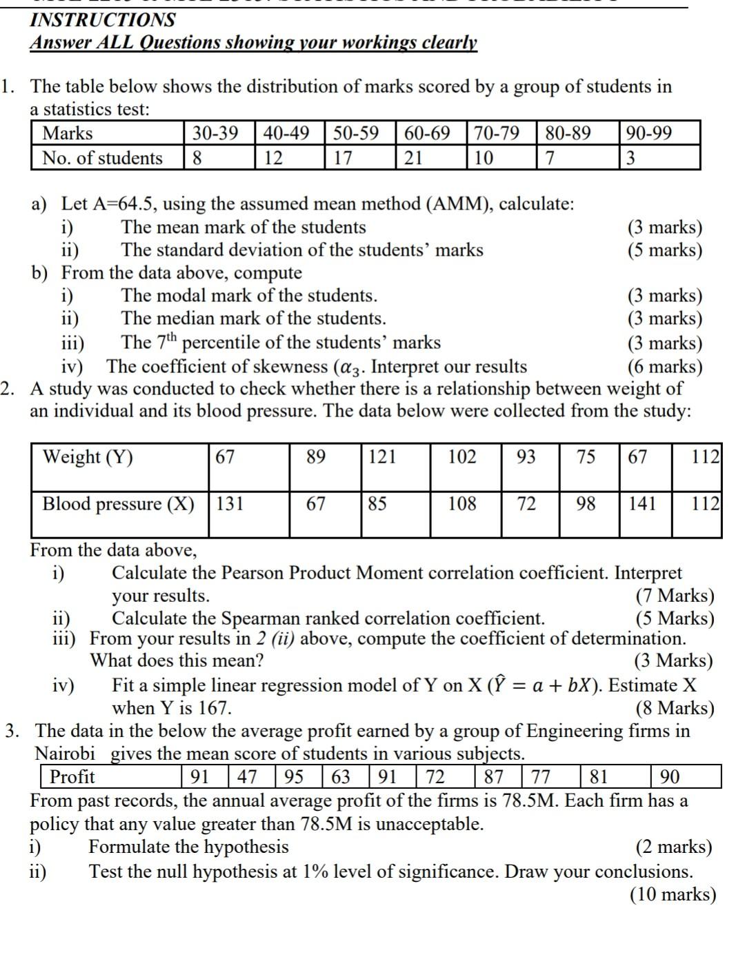 Solved The table below shows the distribution of marks | Chegg.com