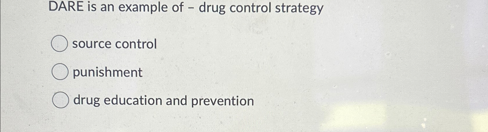 Solved DARE is an example of - ﻿drug control strategysource | Chegg.com