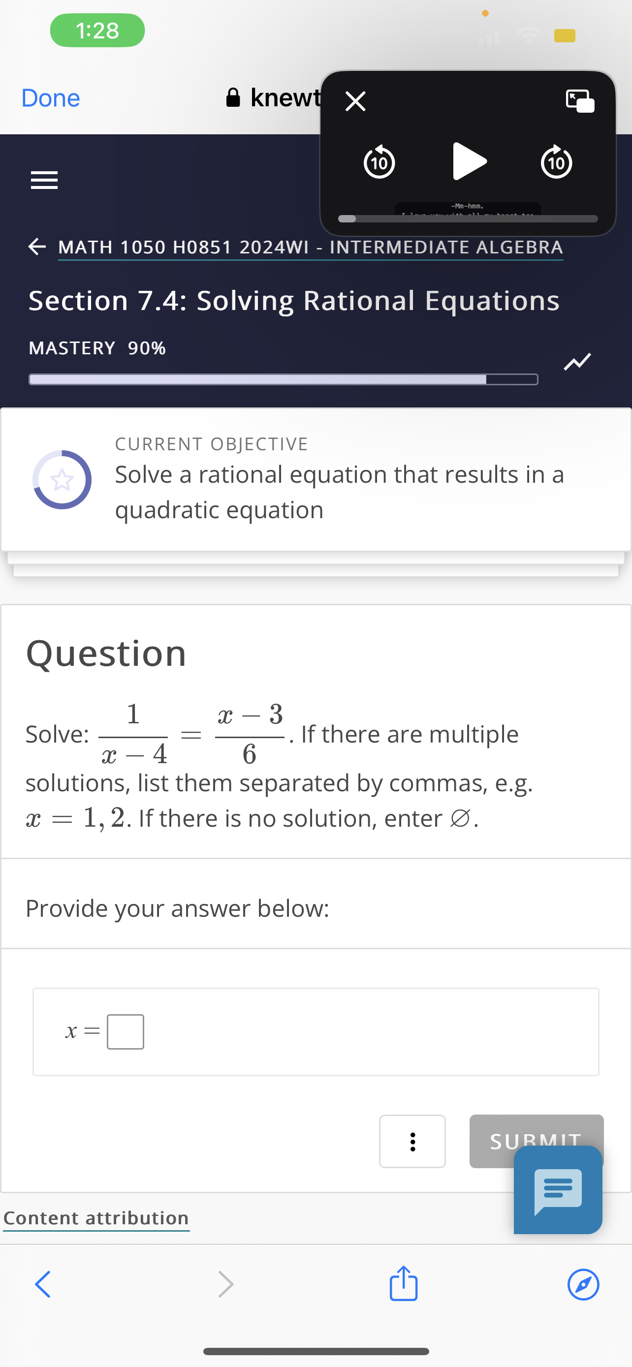 Solved Doneknewtlarr MATH 1050 ﻿H0851 2024WI - ﻿INTERMEDIATE | Chegg.com
