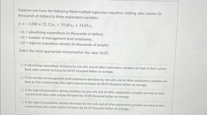 Solved Suppose you have the following fitted multiple | Chegg.com
