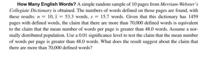 Solved How Many English Words? A simple random sample of 10 | Chegg.com