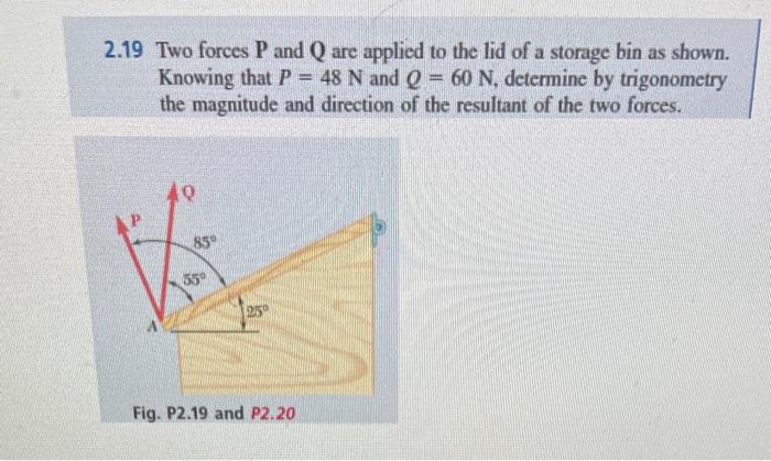 Solved 2.19 Two forces P and Q are applied to the lid of a | Chegg.com