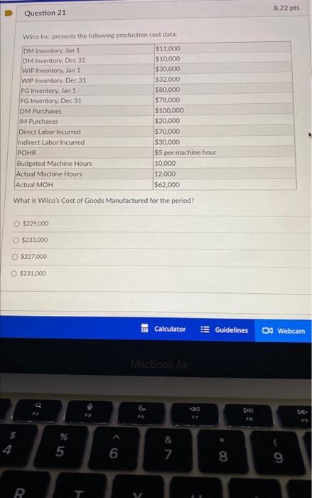 Solved Wice inc presents the following production cost data: | Chegg.com