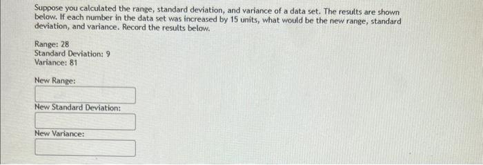 Solved Suppose you calculated the range, standard deviation, | Chegg.com
