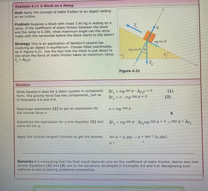 Solved Example 4.11 A Block on a Ramp Goal Apply the concept | Chegg.com