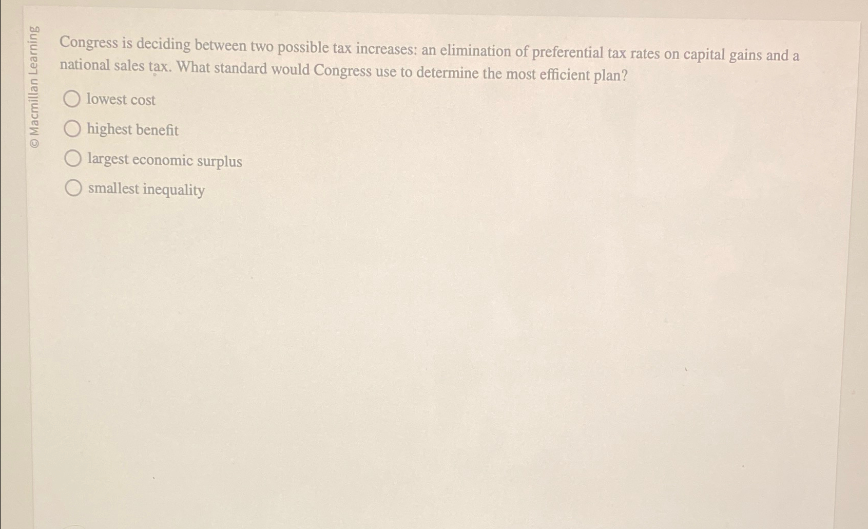 Solved Congress is deciding between two possible tax | Chegg.com