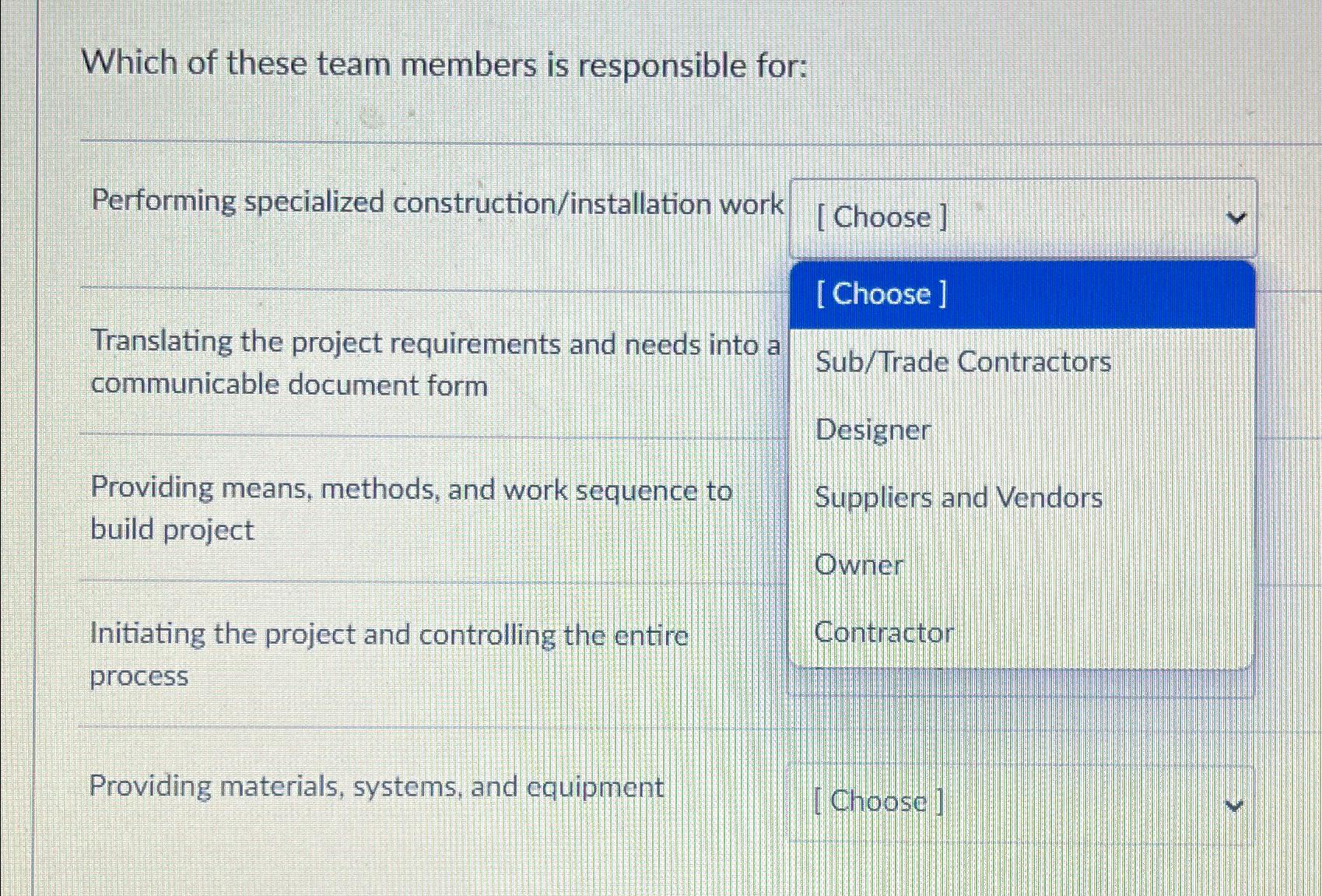 Solved Which of these team members is responsible | Chegg.com