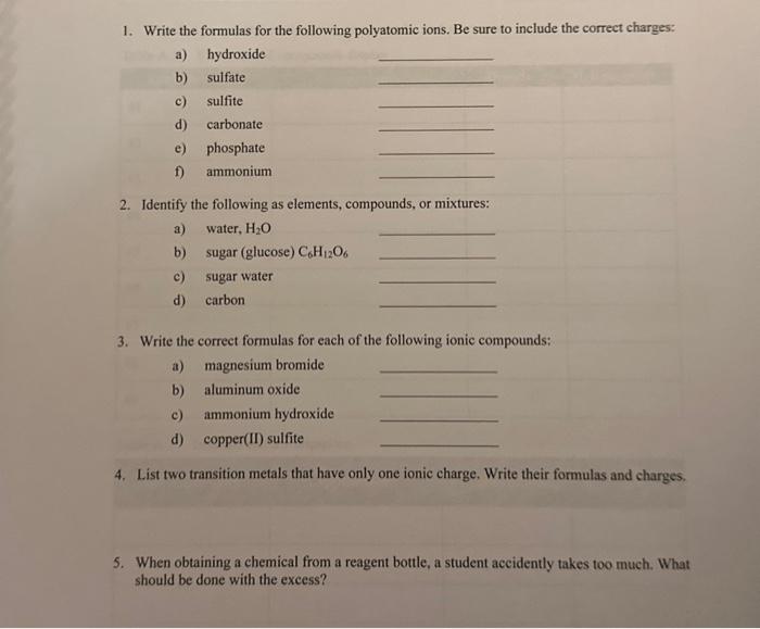 Solved 1. Write the formulas for the following polyatomic | Chegg.com