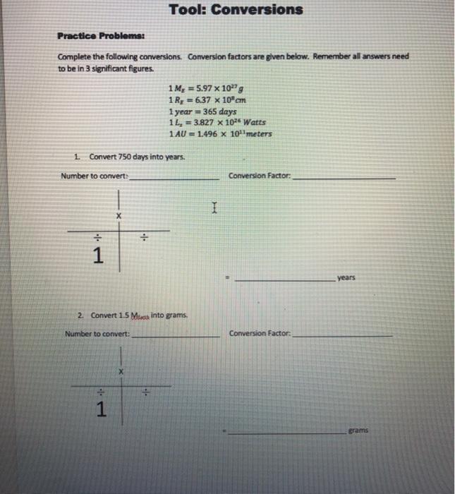 Solved Tool: Conversions Practice Problems: Complete the | Chegg.com