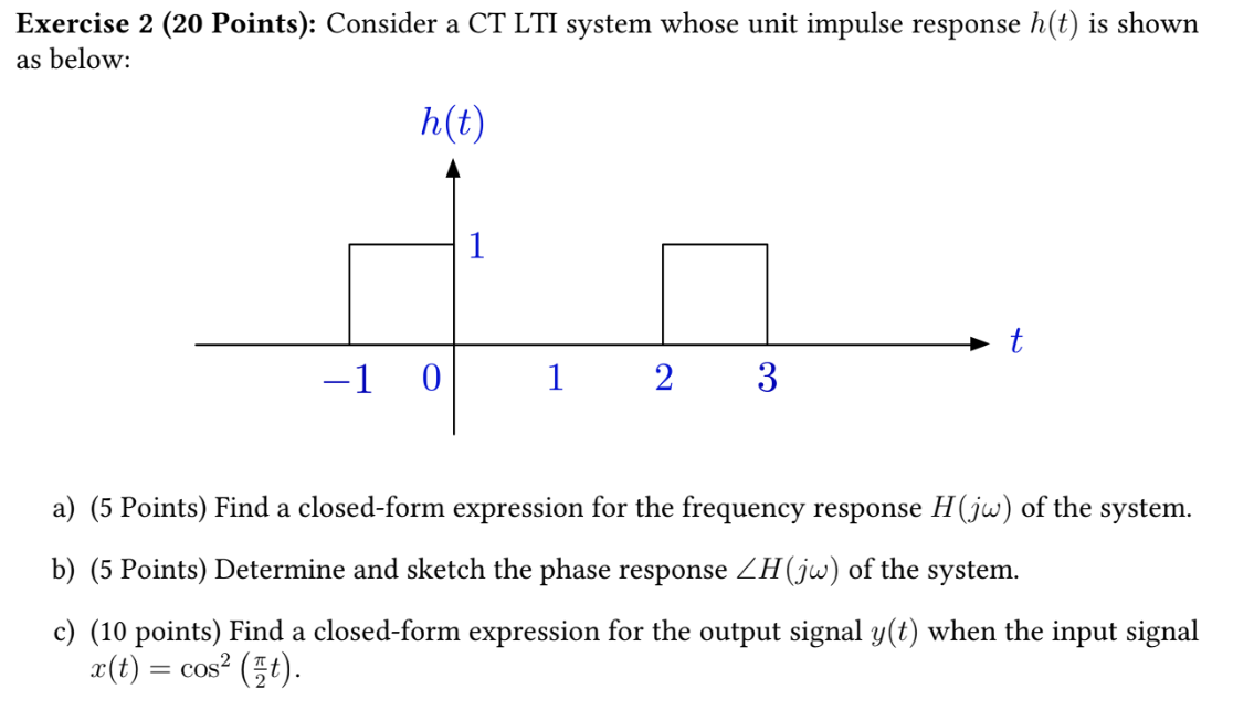 Solved Exercise 2 (20 ﻿Points): Consider a CT LTI system | Chegg.com