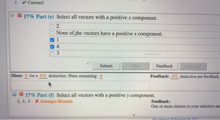 Solved Correct! 1 17% Part (e) Select all vectors with a | Chegg.com