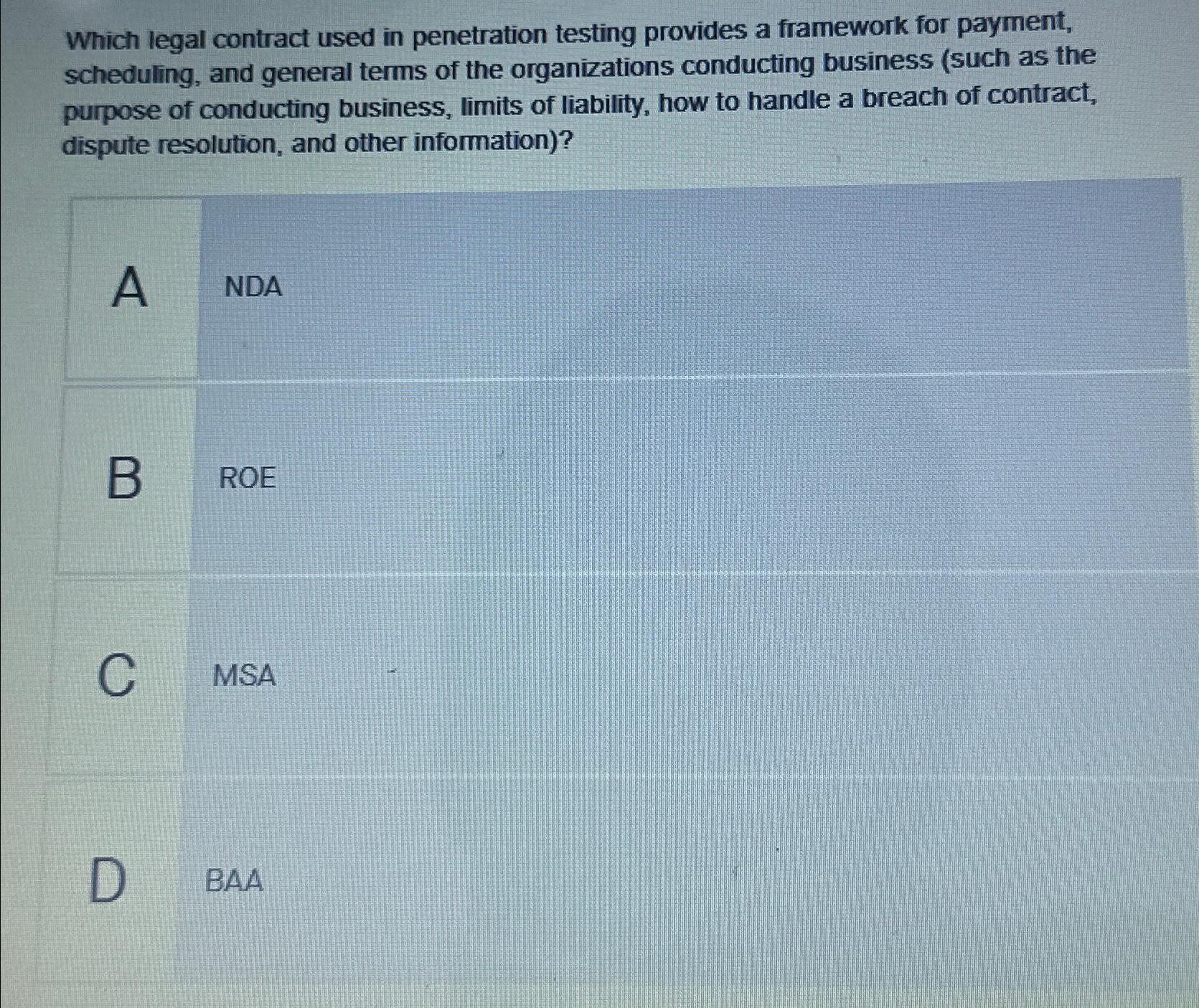 Solved Which legal contract used in penetration testing | Chegg.com