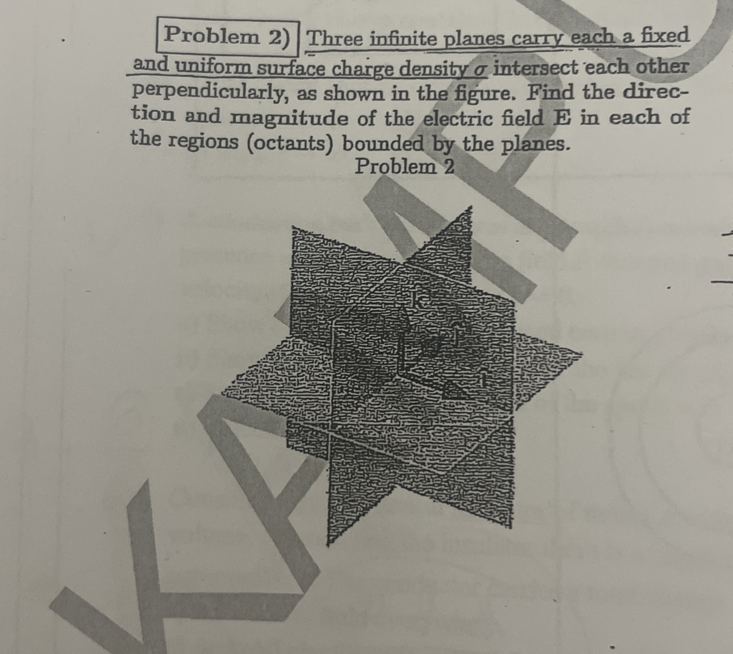 Solved Problem 2) ﻿Three infinite planes carry each a fixed | Chegg.com