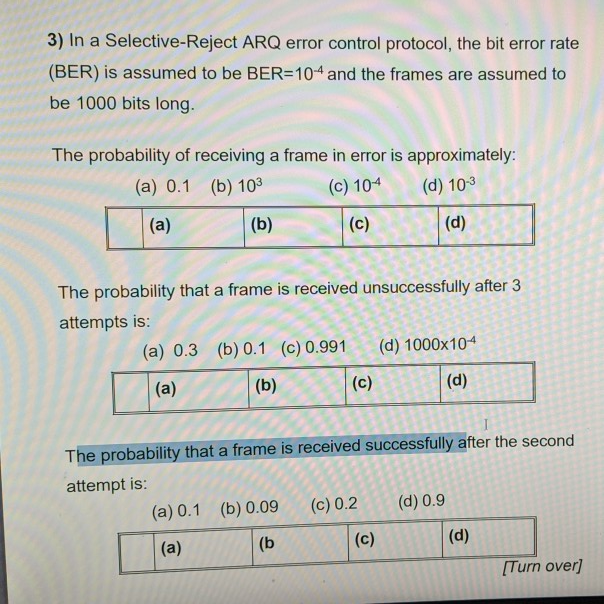 3) In a Selective-Reject ARQ error control protocol, | Chegg.com