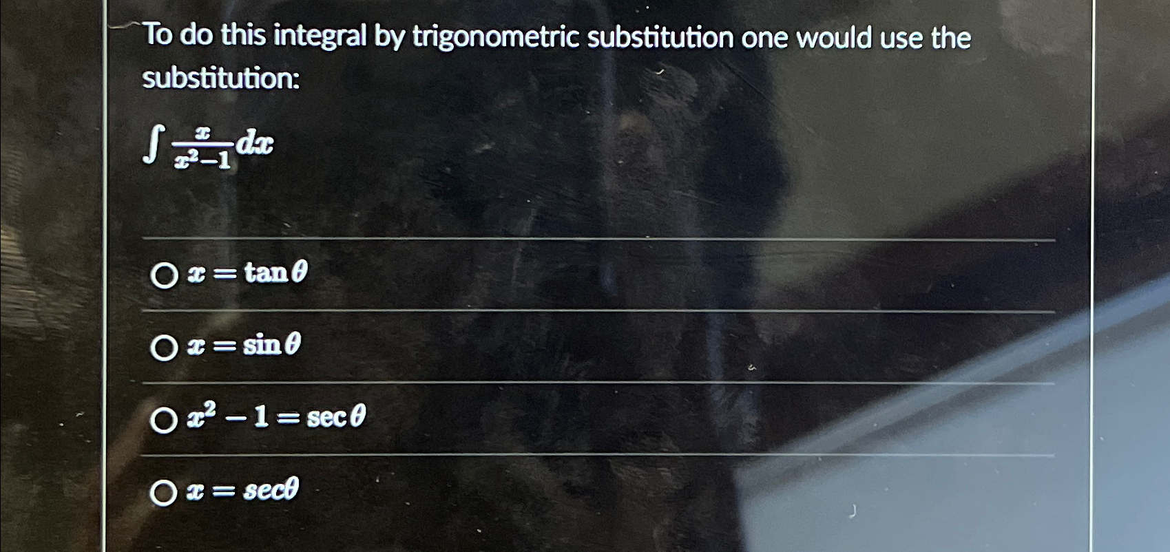 Solved To do this integral by trigonometric substitution one | Chegg.com