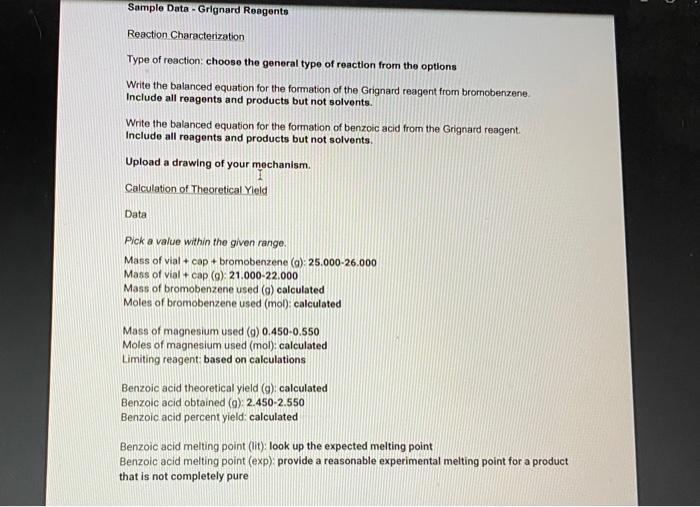 Solved Sample Data - Grignard Reagents Reaction | Chegg.com