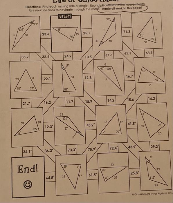 Solved Directions: Find each missing side or angle. Round | Chegg.com