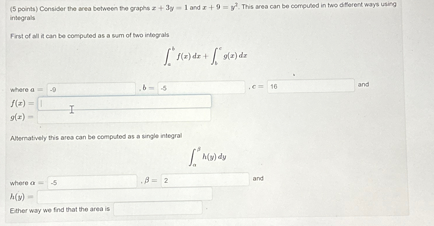 Solved ( 5 ﻿points) ﻿Consider the area between the graphs | Chegg.com