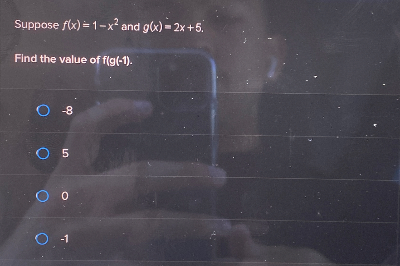 Solved Suppose f(x)=1-x2 ﻿and g(x)=2x+5Find the value of | Chegg.com