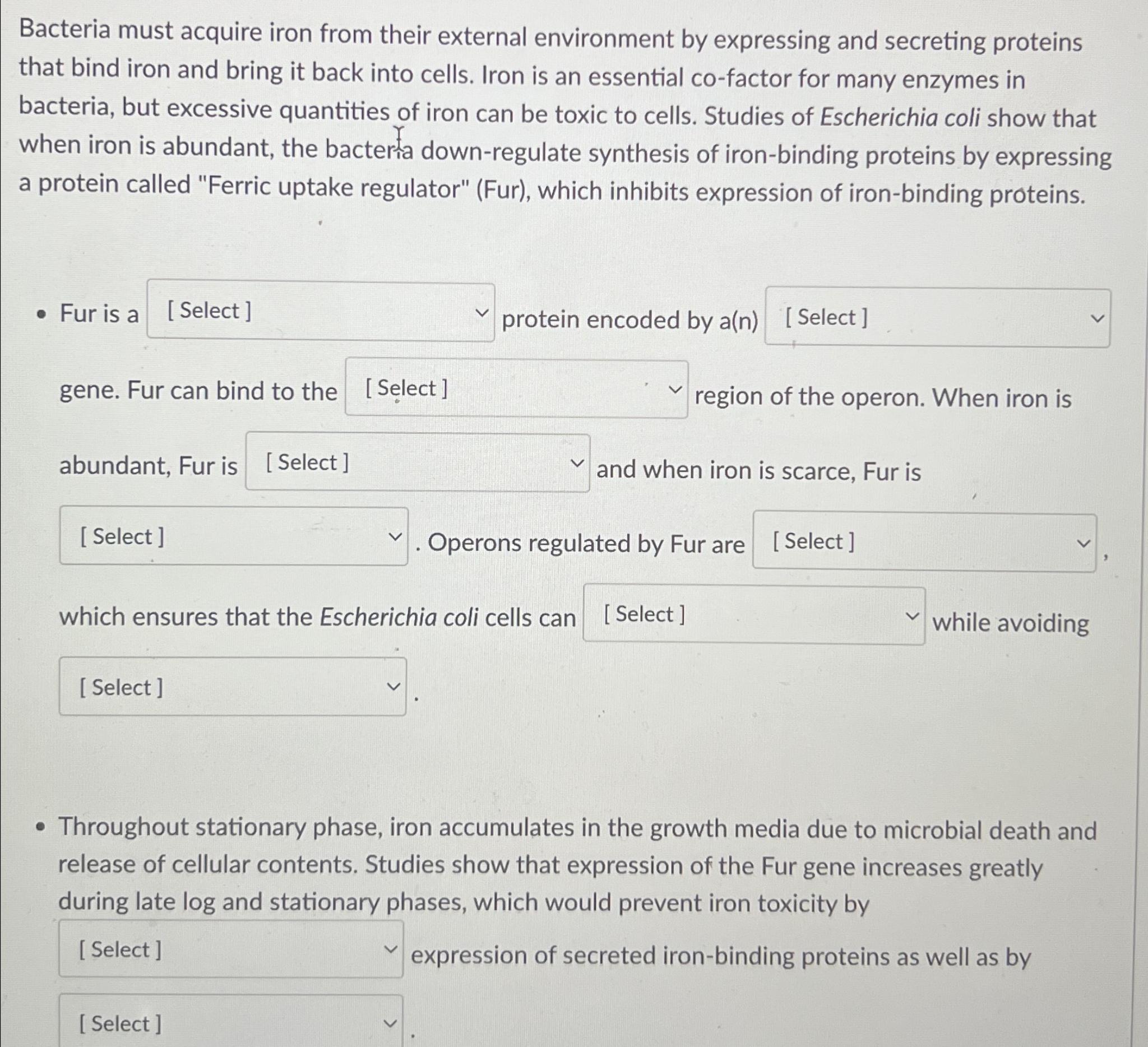 Solved Bacteria must acquire iron from their external | Chegg.com