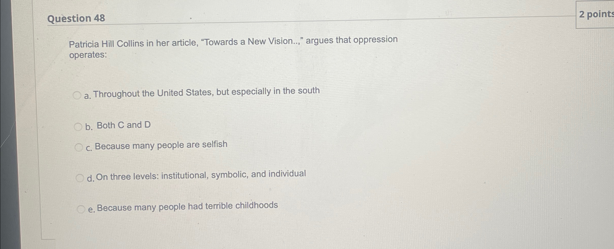 Solved Question 482 ﻿pointsPatricia Hill Collins in her | Chegg.com