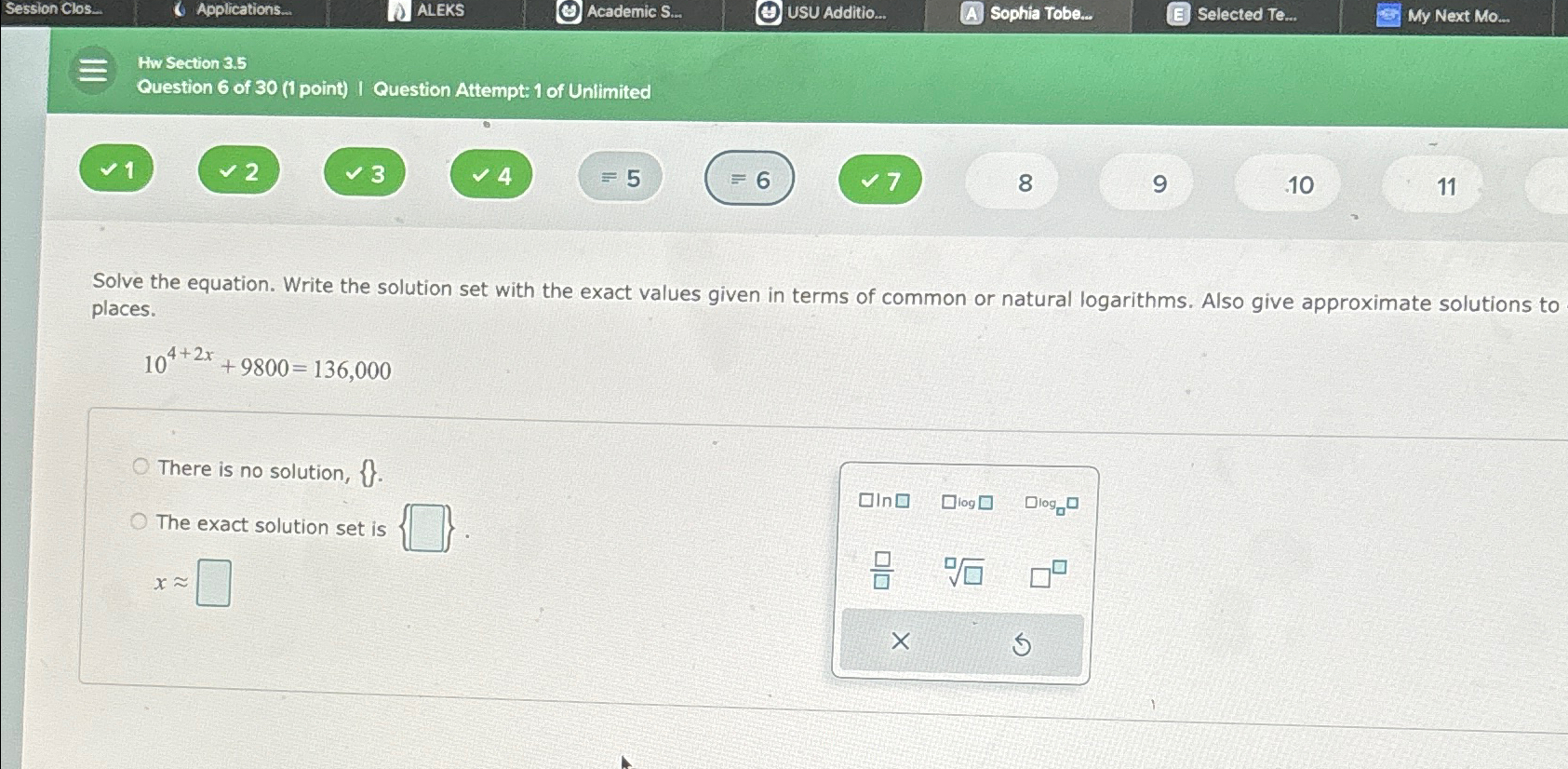Solved Session ClosApplications.ALEKSAcademic S...USU | Chegg.com
