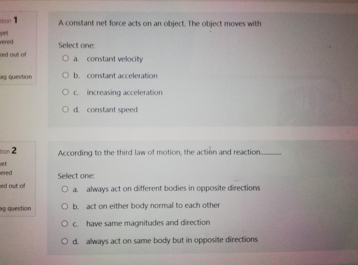 Solved Stion 1 A Constant Net Force Acts On An Object The