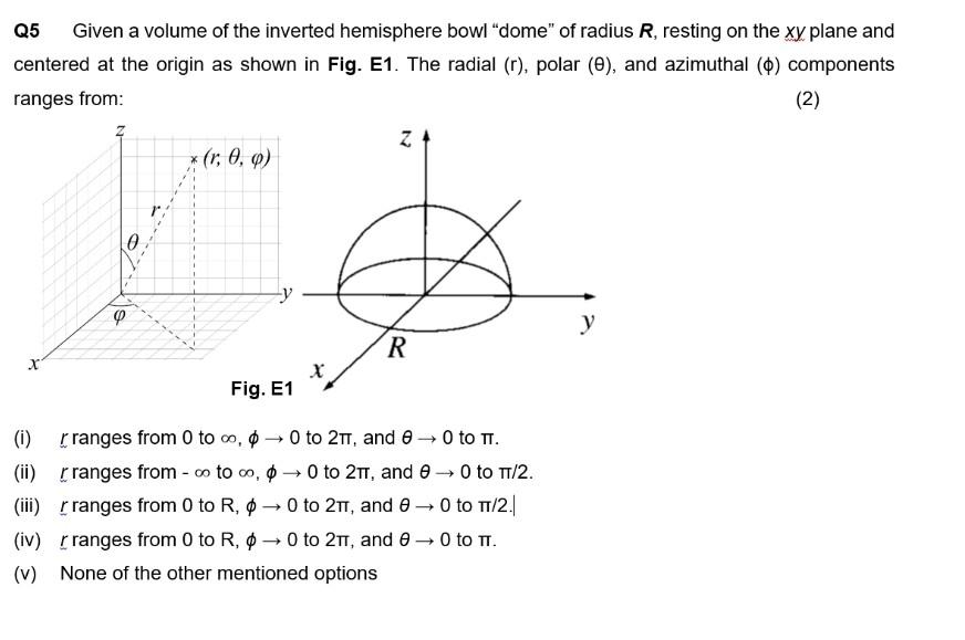 Solved Q5 Given a volume of the inverted hemisphere bowl | Chegg.com