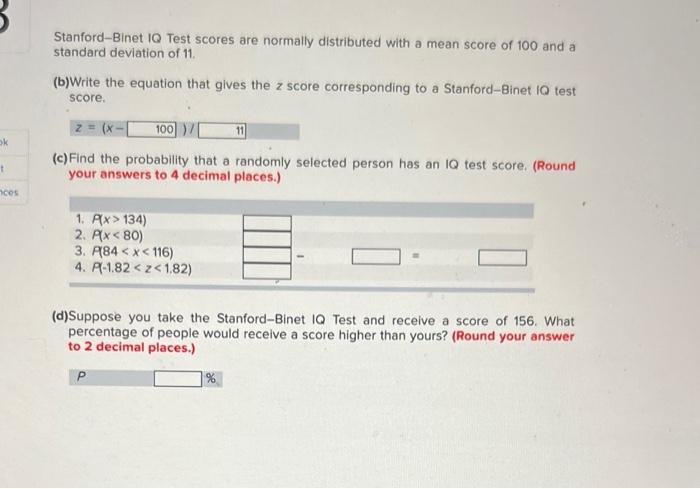 Solved Stanford-Binet IQ Test scores are normally | Chegg.com