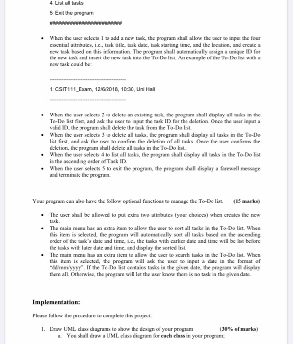 General Requirements: You should use UML class | Chegg.com